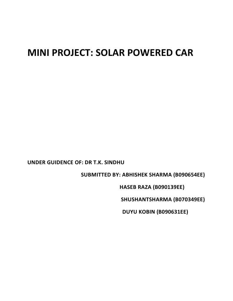 Mini Project: Solar Powered Car | PDF | Vehicles | Solar Power