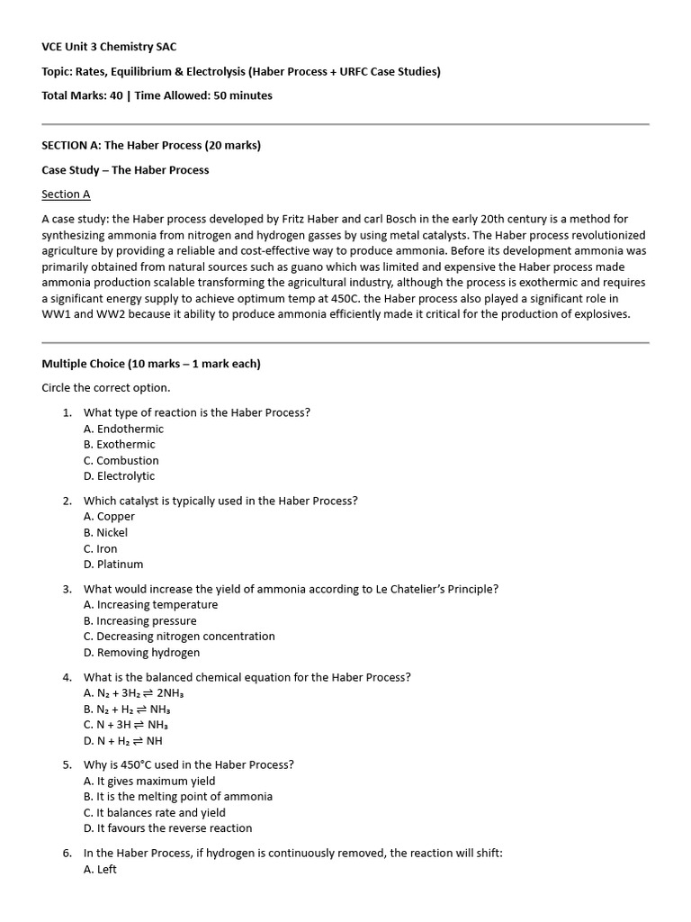 Practice Sac - U3 Aos 2 | PDF | Fuel Cell | Chemical Equilibrium