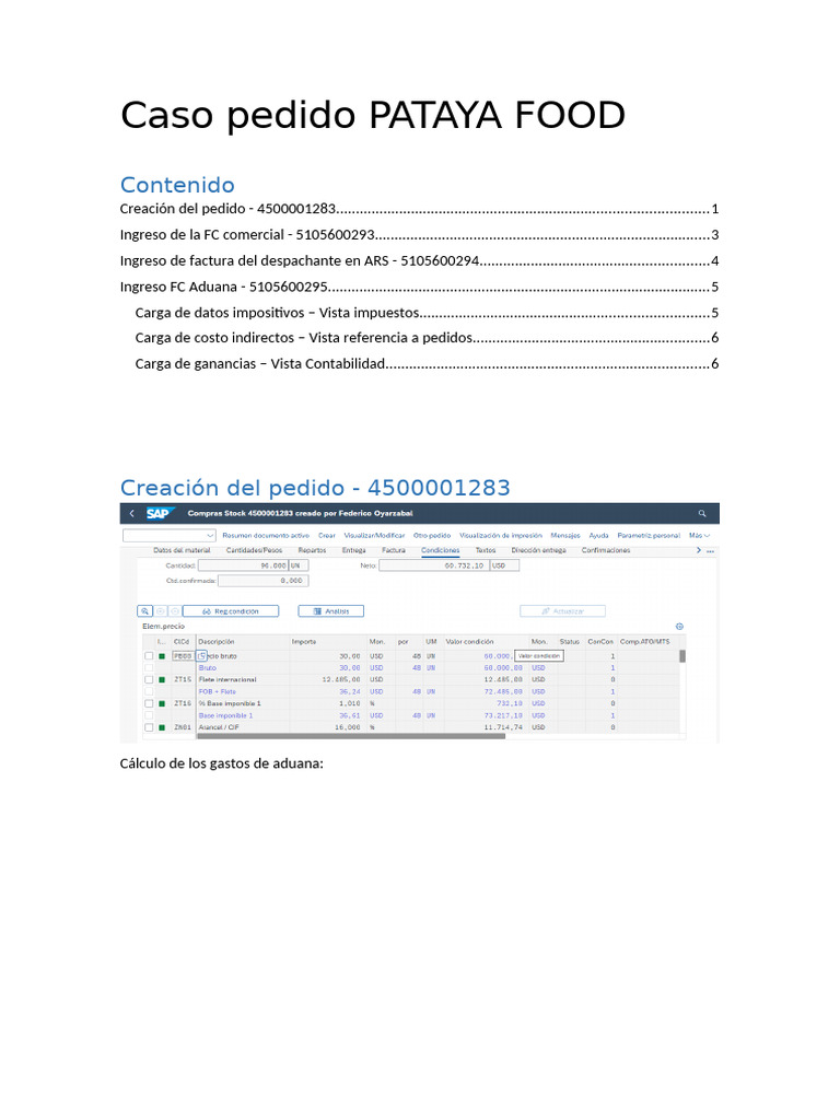 Caso Pedido PATAYA FOOD | PDF