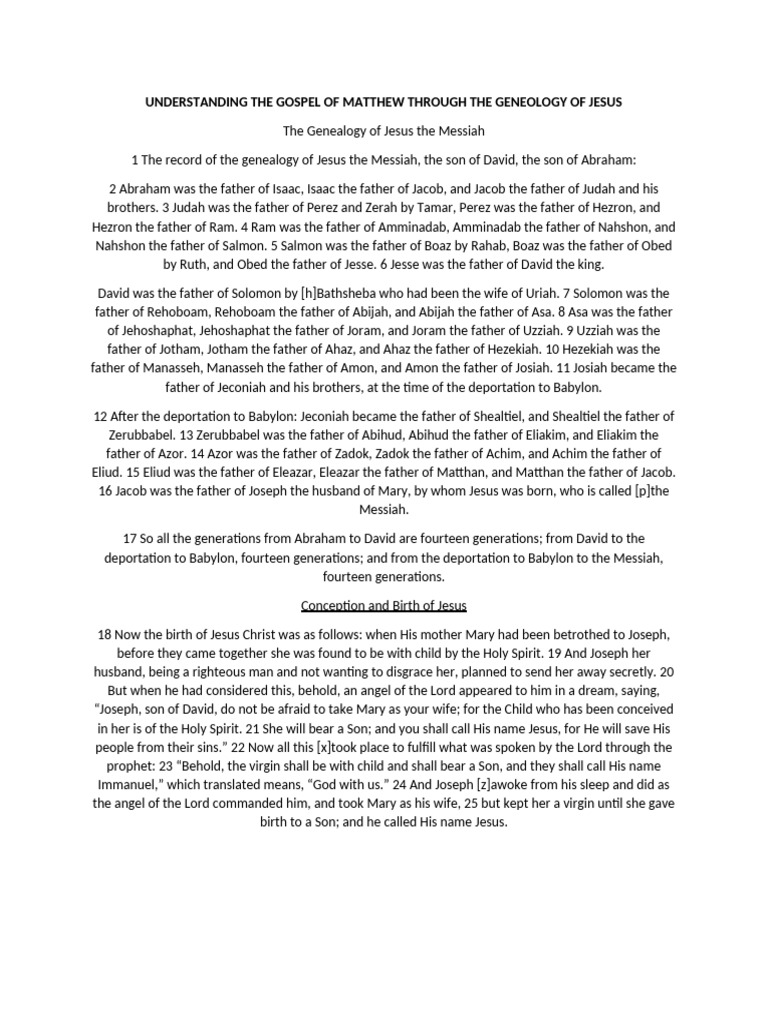 Understanding The Gospel of Matthew Through The Geneology of Jesus ...
