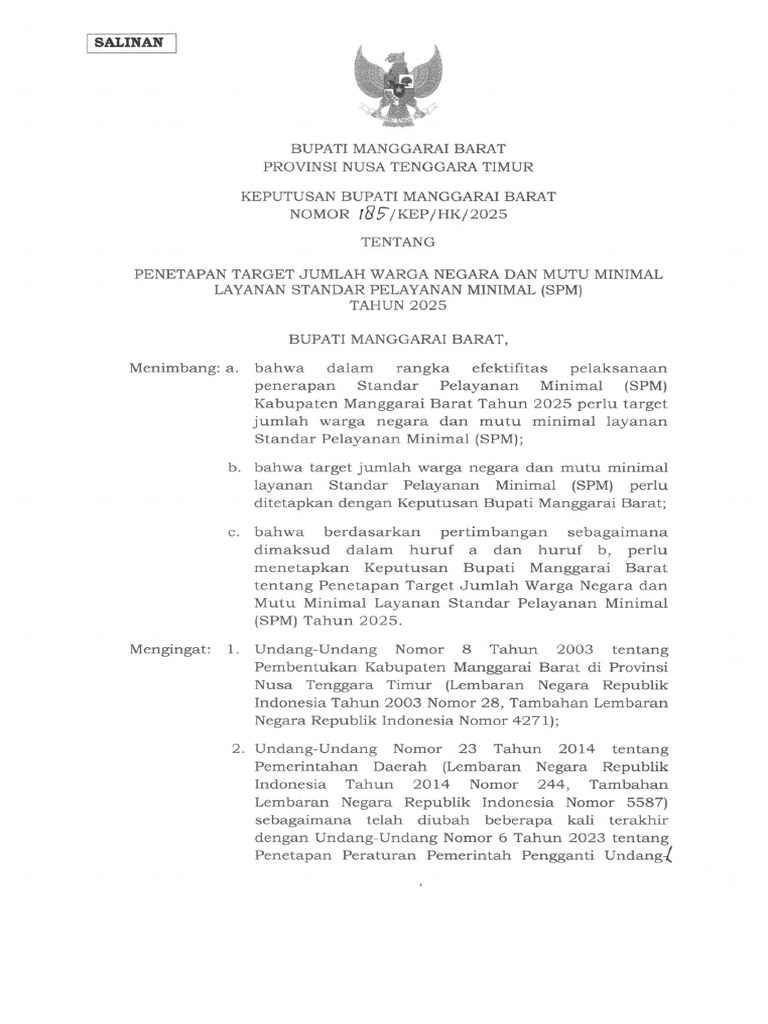 SK Penetapan Target SPM 2025 - 001 | PDF