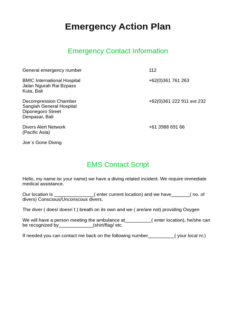 Dive Emergency Action Plan Guide | PDF | Scuba Diving | Underwater Diving