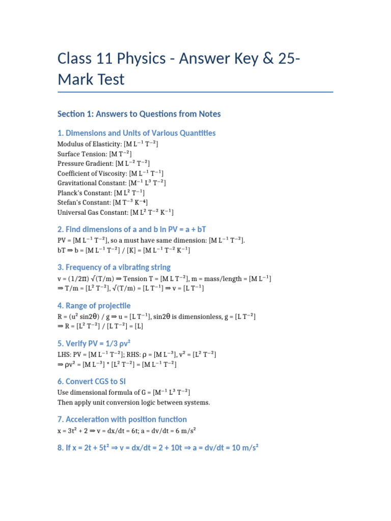 Class 11 Physics Answers and Test | PDF | Acceleration | Motion (Physics)