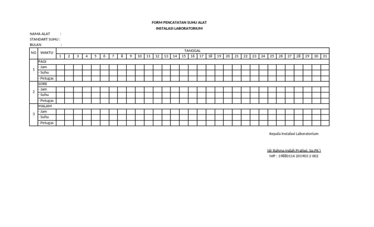 Form Pencatatan Suhu Alat Laboratorium | PDF
