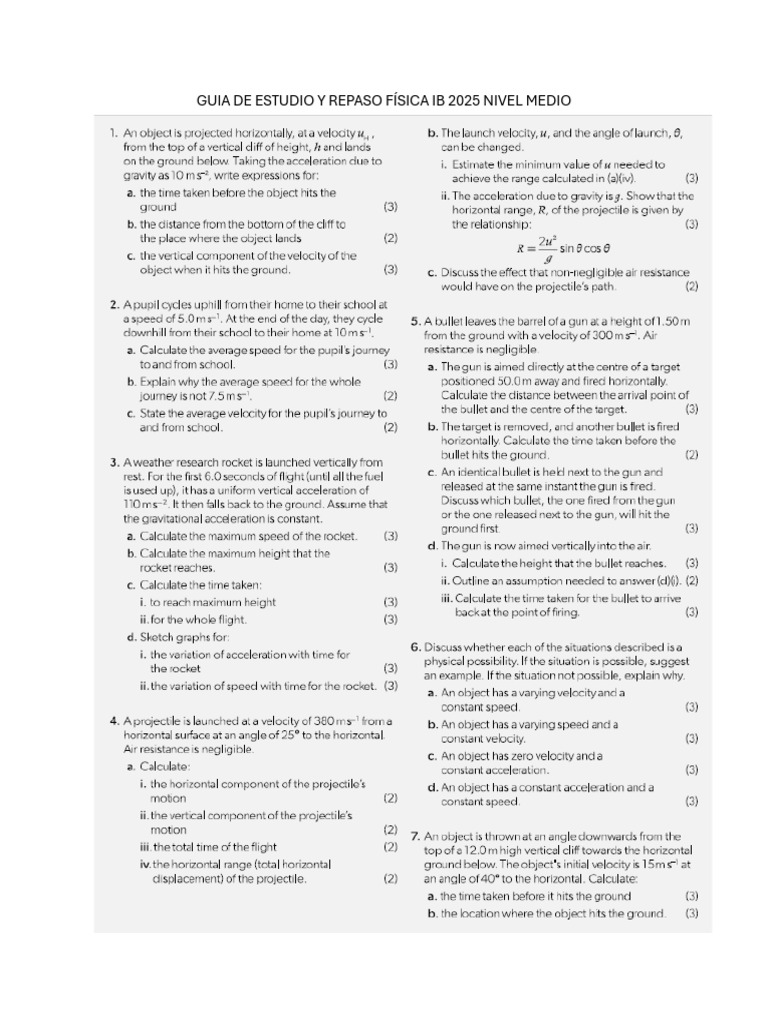 Guia de Estudio y Repaso Física Ib 2025 | PDF