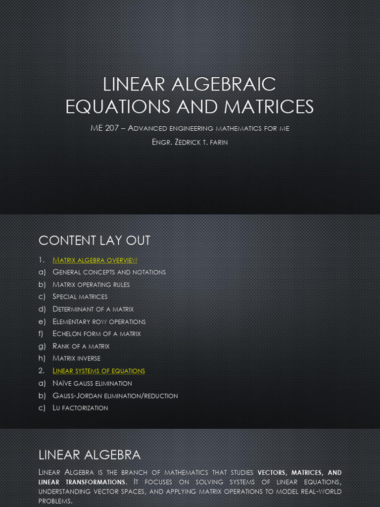 Lesson 4 Linear Algebraic Equations and Matrices | PDF | Matrix ...