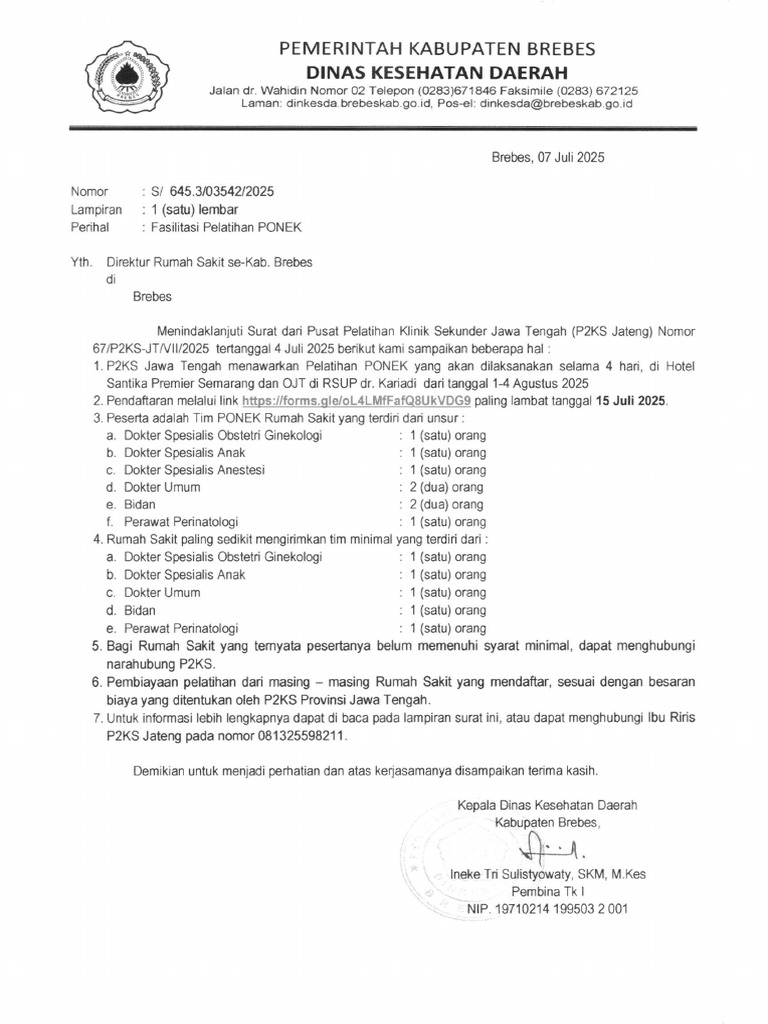 Surat Pelatihan Ponek | PDF