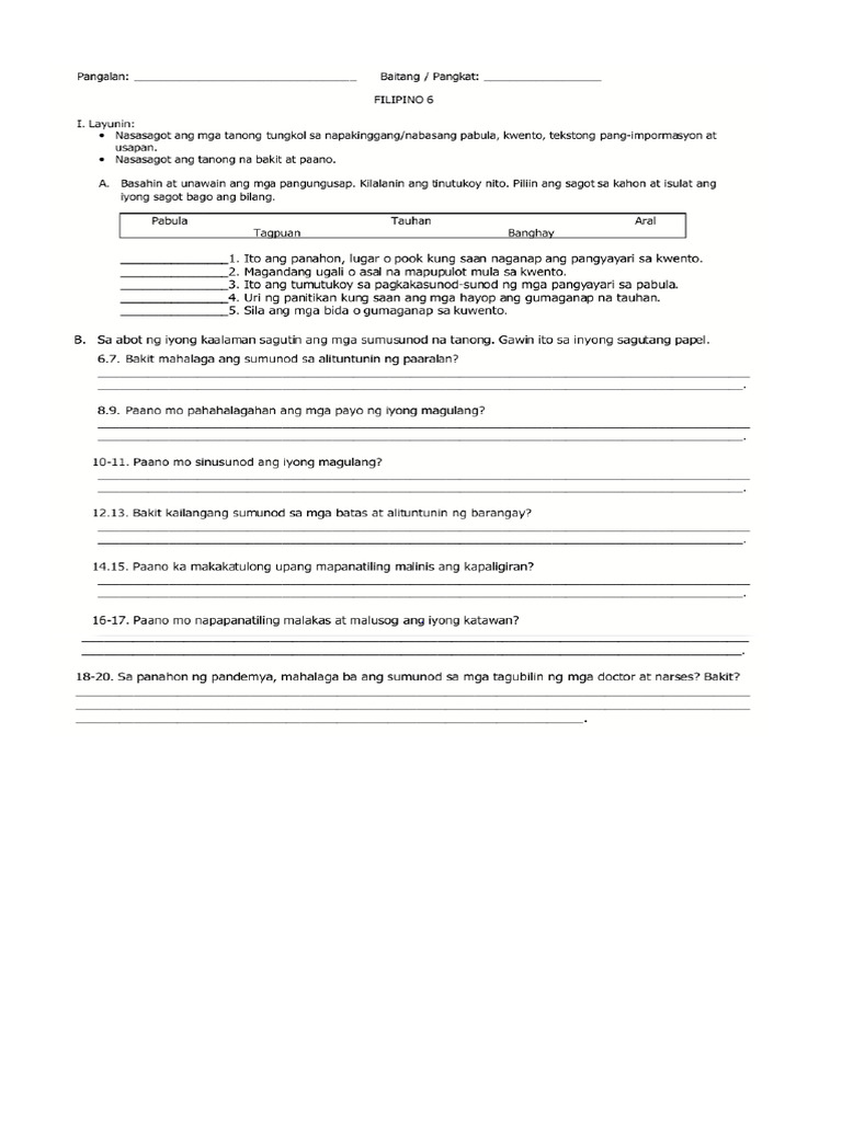 Q1-Performance Task 3 in Filipino 6 | PDF