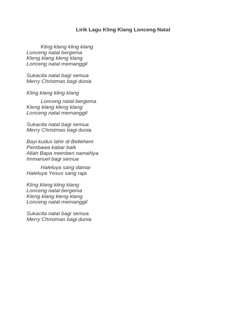 Lirik Lagu Kling Klang Lonceng Natal | PDF