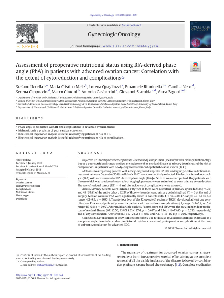 Assessment of Preoperative Nutritional Status Using BIA-Derived Phase ...