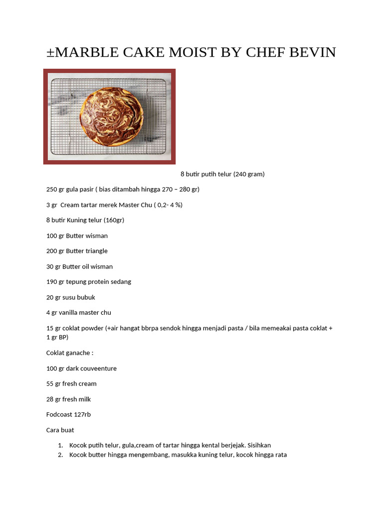 Resep Kue Marble, Quiche, dan Cake Coklat | PDF