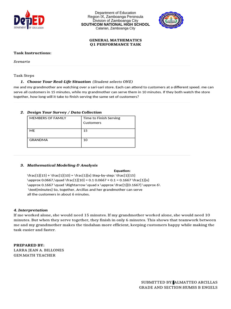 General Mathematics Performance Task | PDF | Mathematics | Applied ...