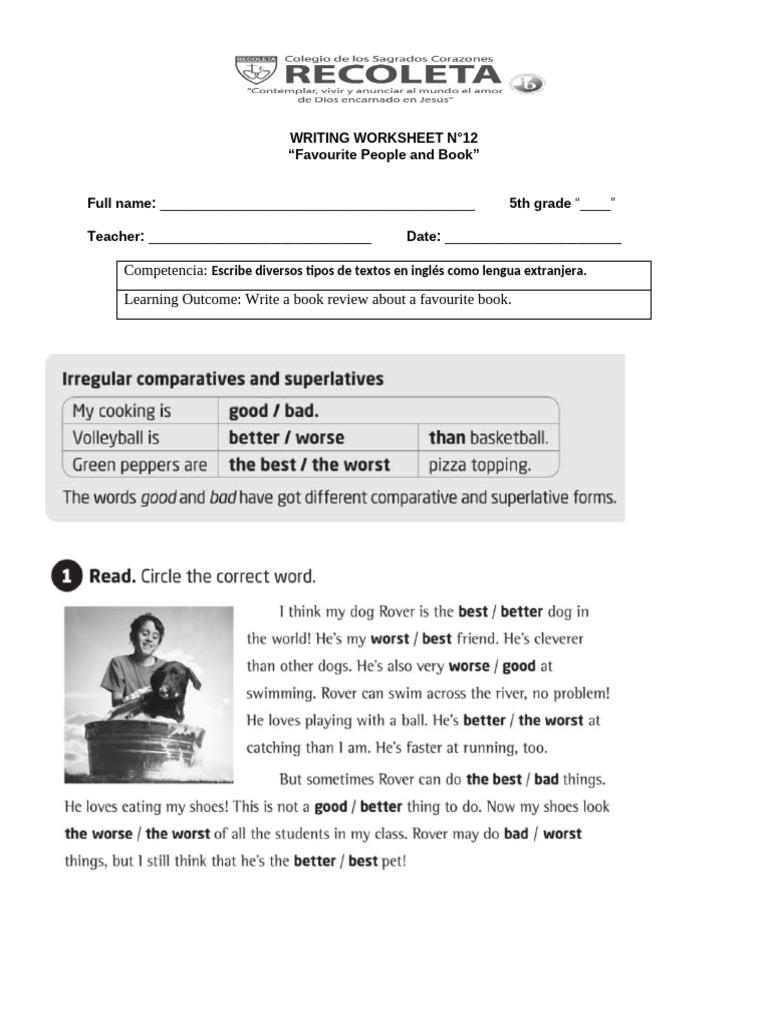 WORKSHEET 12 Irregular Comparatives and Superlatives | PDF