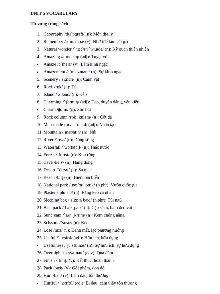 Unit 5 Vocabulary | PDF