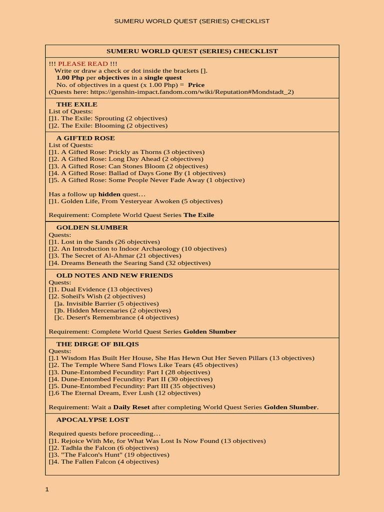 Sumeru World Quest Completion Guide | PDF