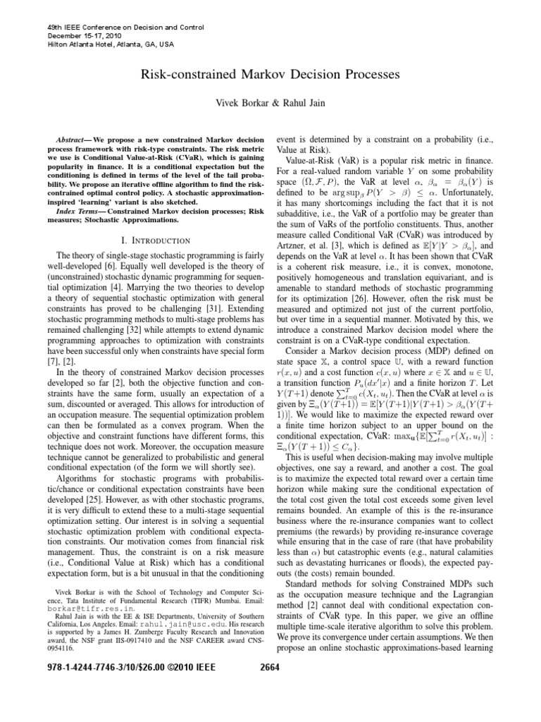 Risk-Constrained Markov Decision Processes | PDF | Value At Risk ... Risk-Constrained Markov Decision Processes | PDF | Value At Risk ...