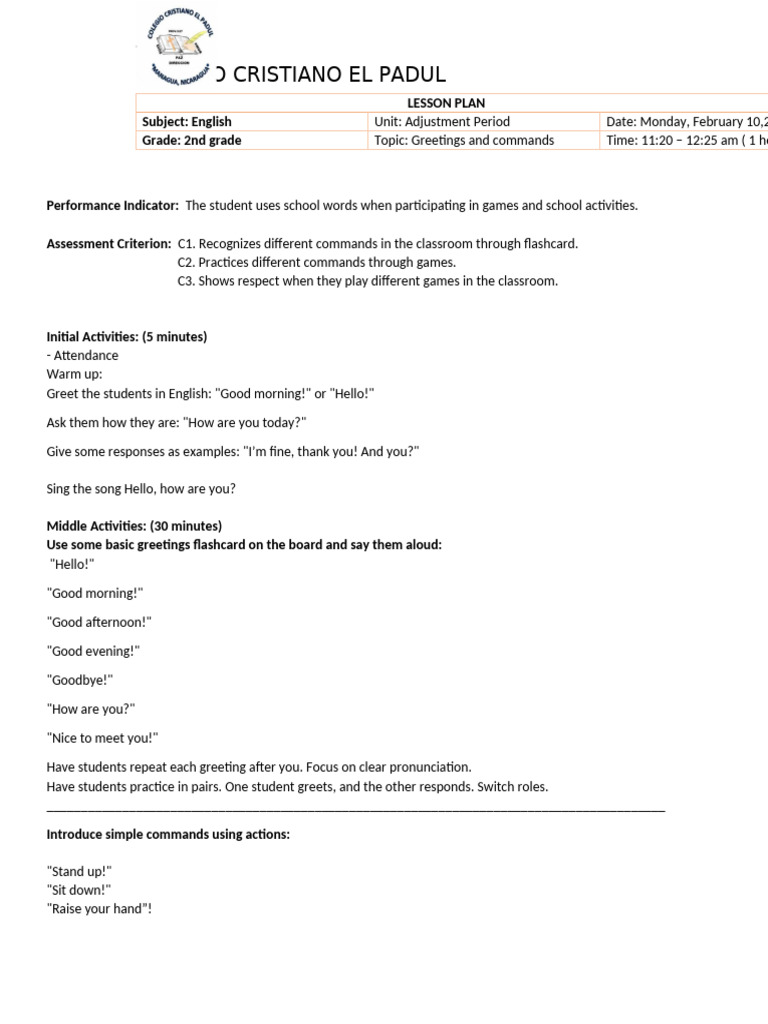 Lesson Plan 10-02-25 2nd Grade | PDF | Learning | Human Communication