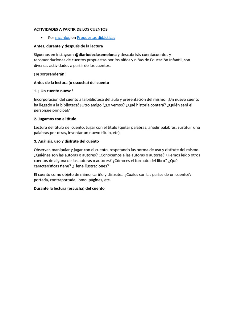 Actividades para disfrutar cuentos | PDF | Cuentos | Salón de clases