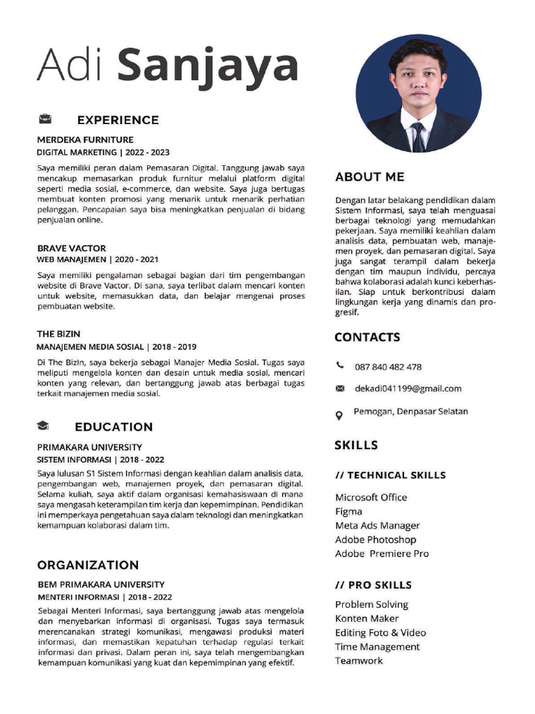 I Kadek Adi Sanjaya Putra Social Media Specialist Instagram Resume | PDF