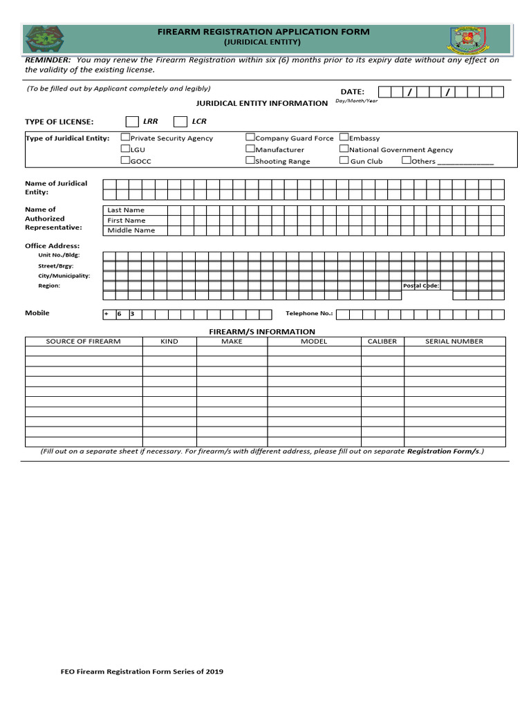 Juridical Firearm Registration Form 2025 | PDF | Projectile Weapons ...