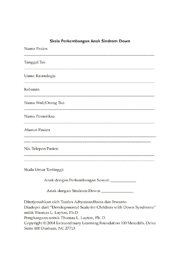 Form Perkembangan Down Syndrome | PDF