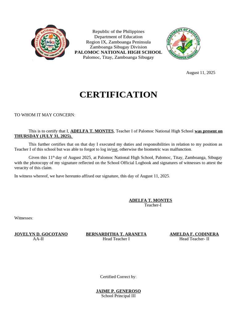 Certification For Biometric | PDF