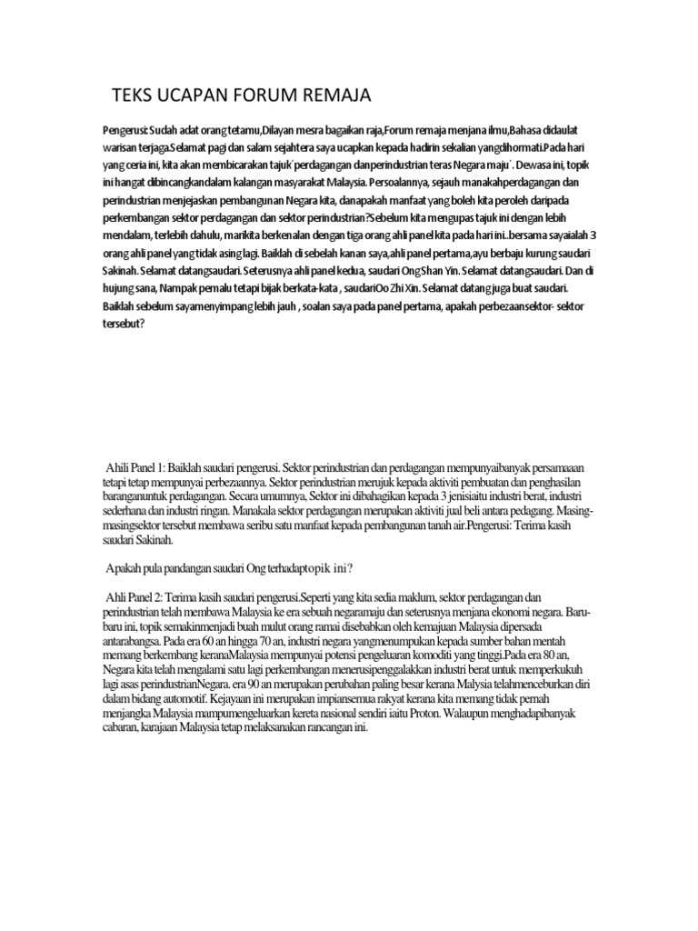 Teks Ucapan Forum Remaja | PDF