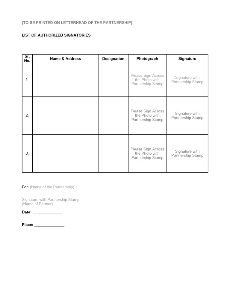 Partnership Authorized Signatories List | PDF