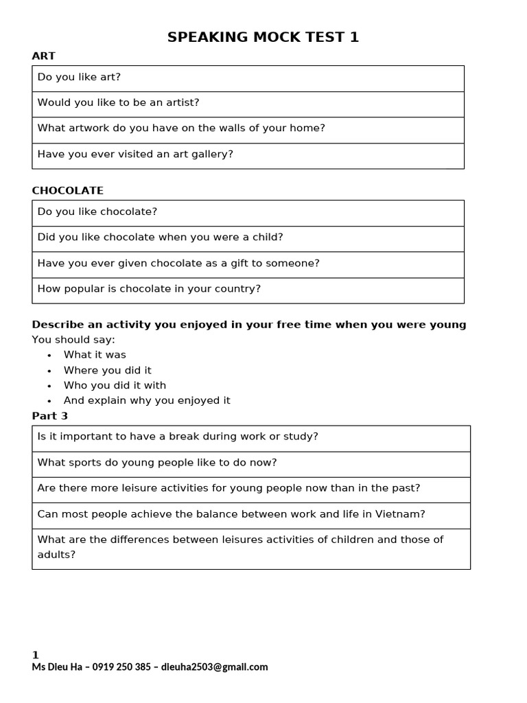 Speaking Mock Tests Package Handout | PDF | Meal