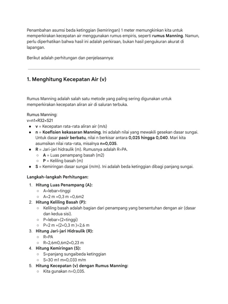 Perhitungan Kecepatan dan Debit Air | PDF