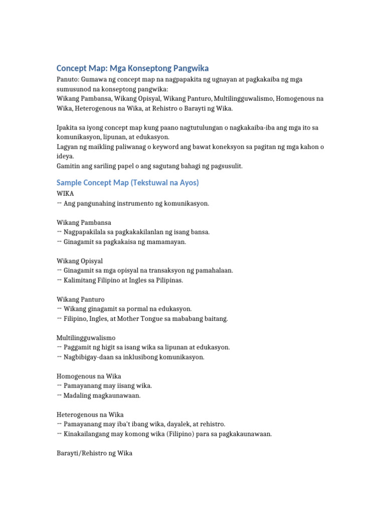 Concept Map Konseptong Pangwika | PDF