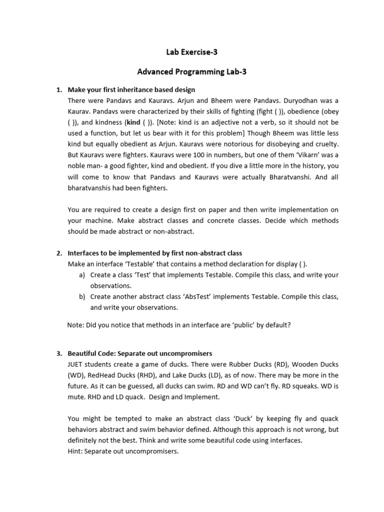 Lab Exercise-3 Advanced Programming Lab-3: 1. Make Your First Inheritance Based Design | PDF