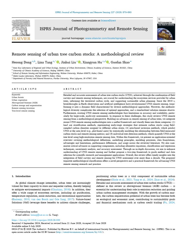 Urban Tree Carbon Stocks: Method Review | PDF | Remote Sensing | Lidar