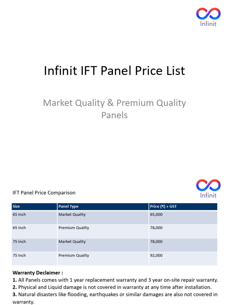 IFT Panel Price List & Warranty Details | PDF