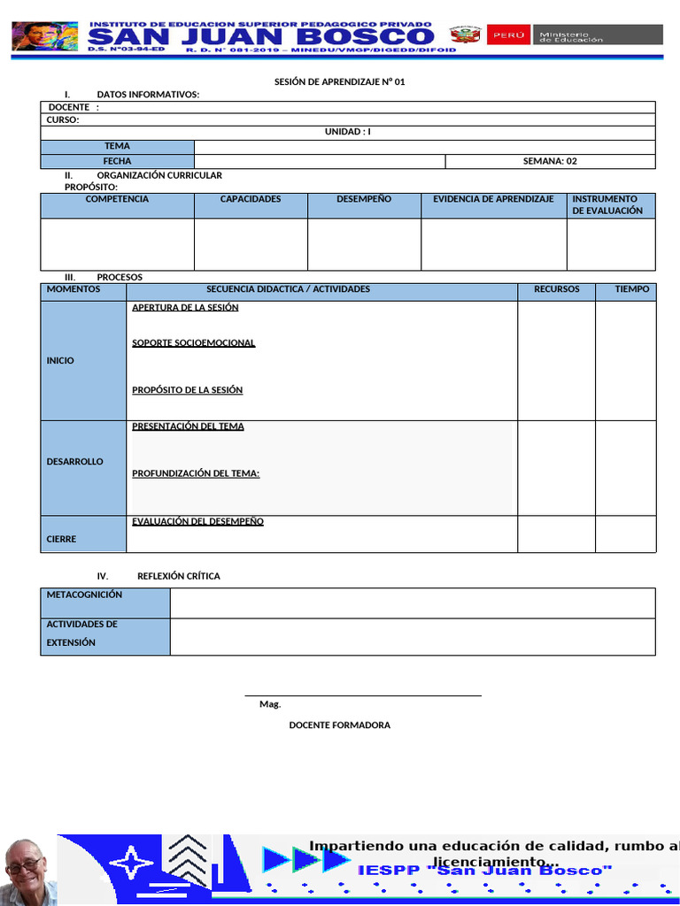 SESIÓN DE APRENDIZAJE N°1 bosco | PDF
