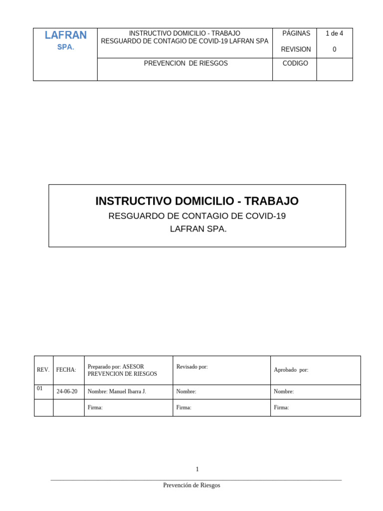 Instructivo Domicilio - Trabajo Covid-19 Lafran Spa | PDF | Lavado de ...