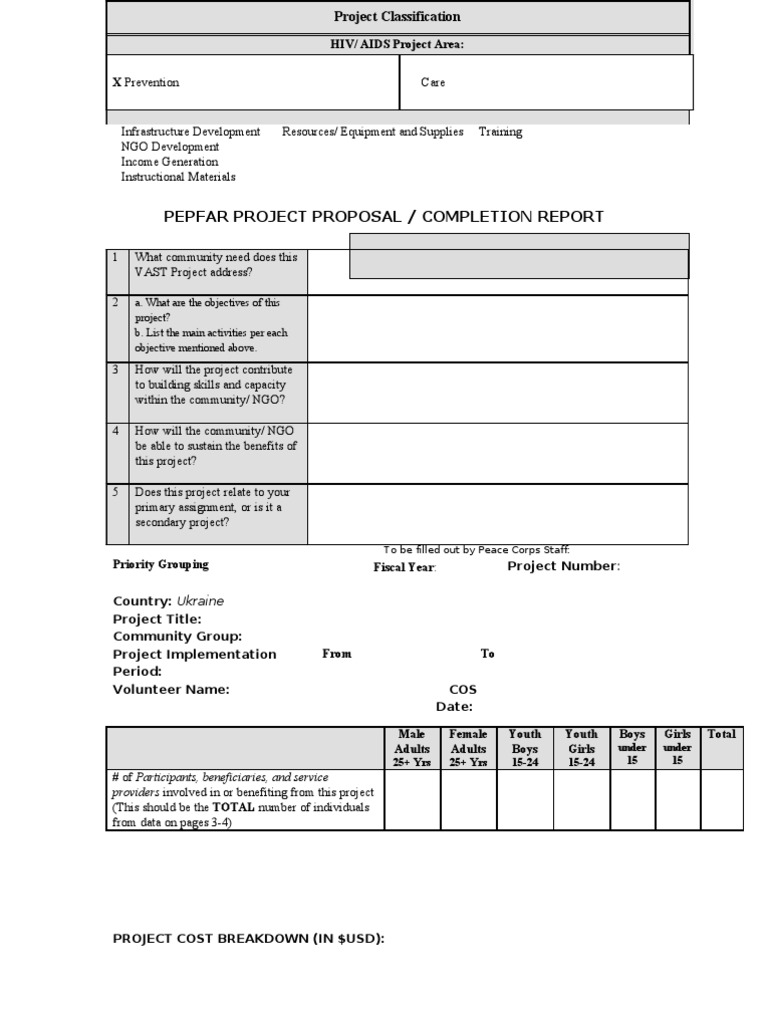 PEPFAR Peace Corps Grant Application | PDF | President's Emergency Plan ...