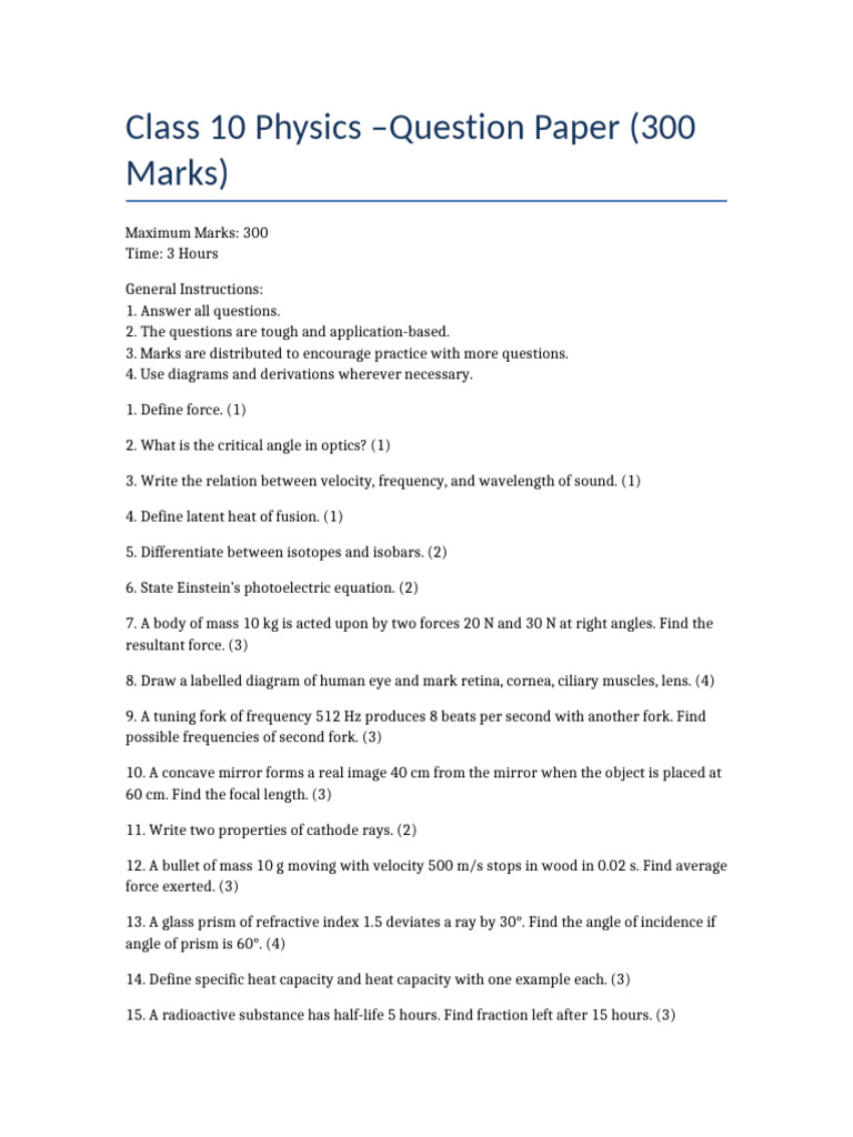 Tough Physics Question Paper | PDF | Optics | Waves
