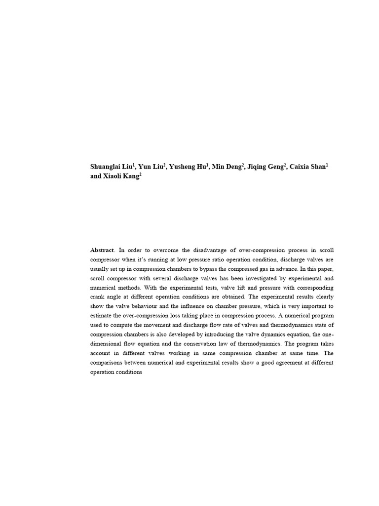 Discharge Valve Study in Scroll Compressors | PDF | Fluid Dynamics ...