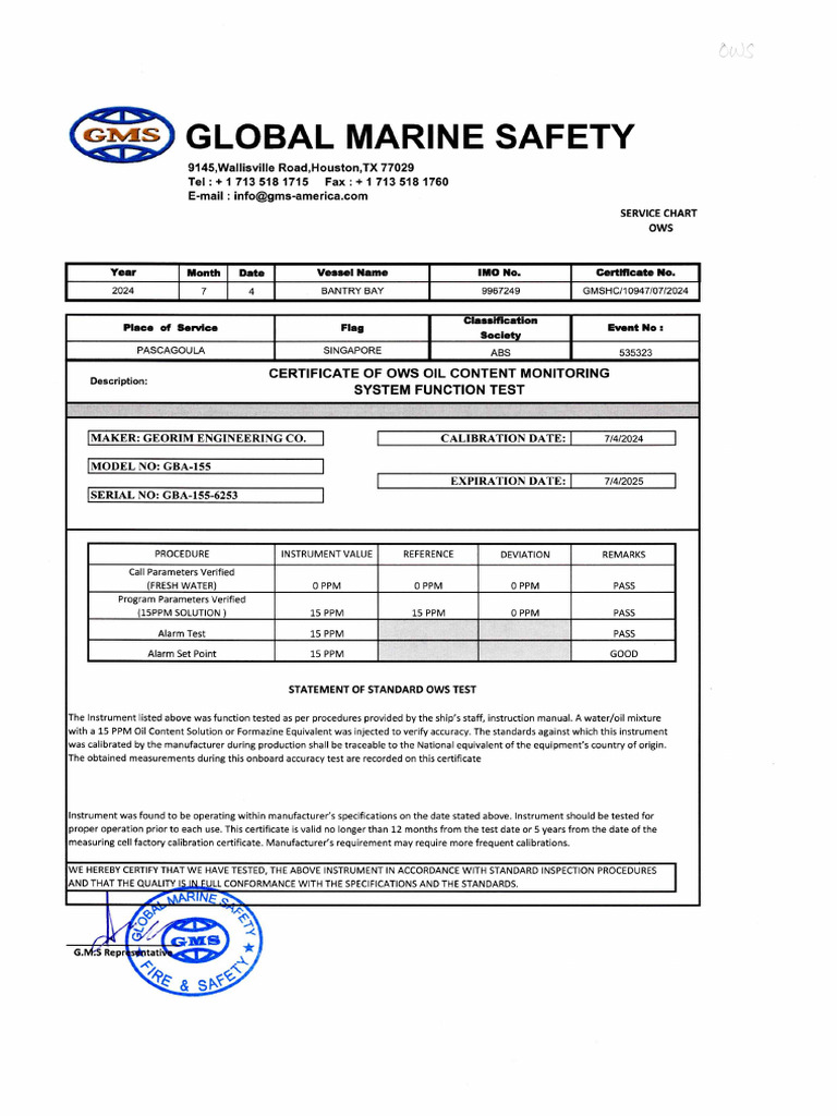 Ows 15 PPM Ocm Cal - 04.07.2024 | PDF