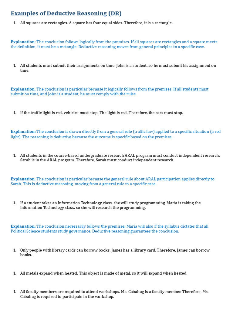 TEN Examples of DEDUCTIVE Reasoning - Docx 20250823 124023 0000 | PDF ...