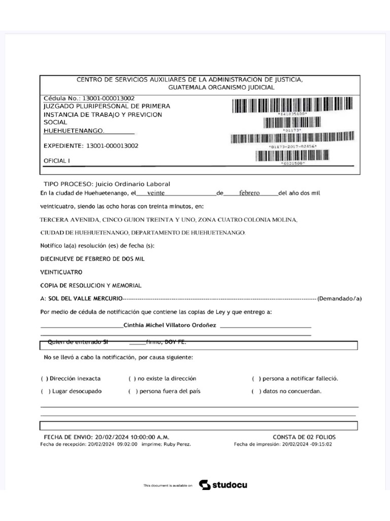 Modelo de Cedula de Notificación, Oficio y Providencia. | PDF