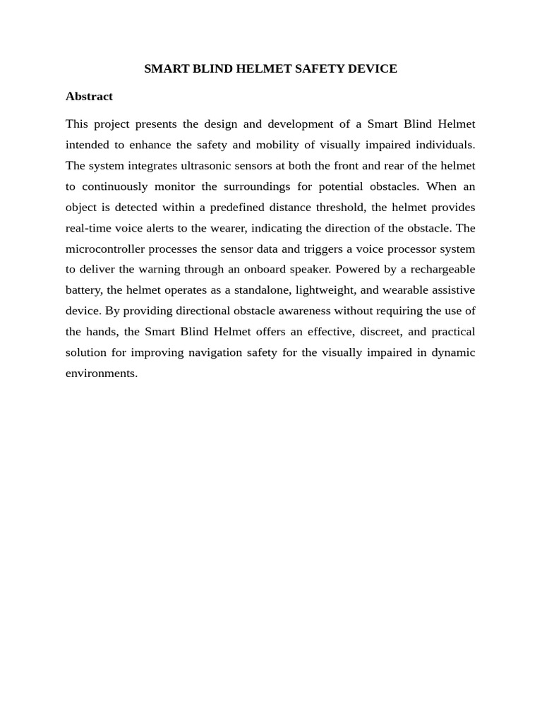 Abstract-Smart Blind Helmet Safety Device | PDF
