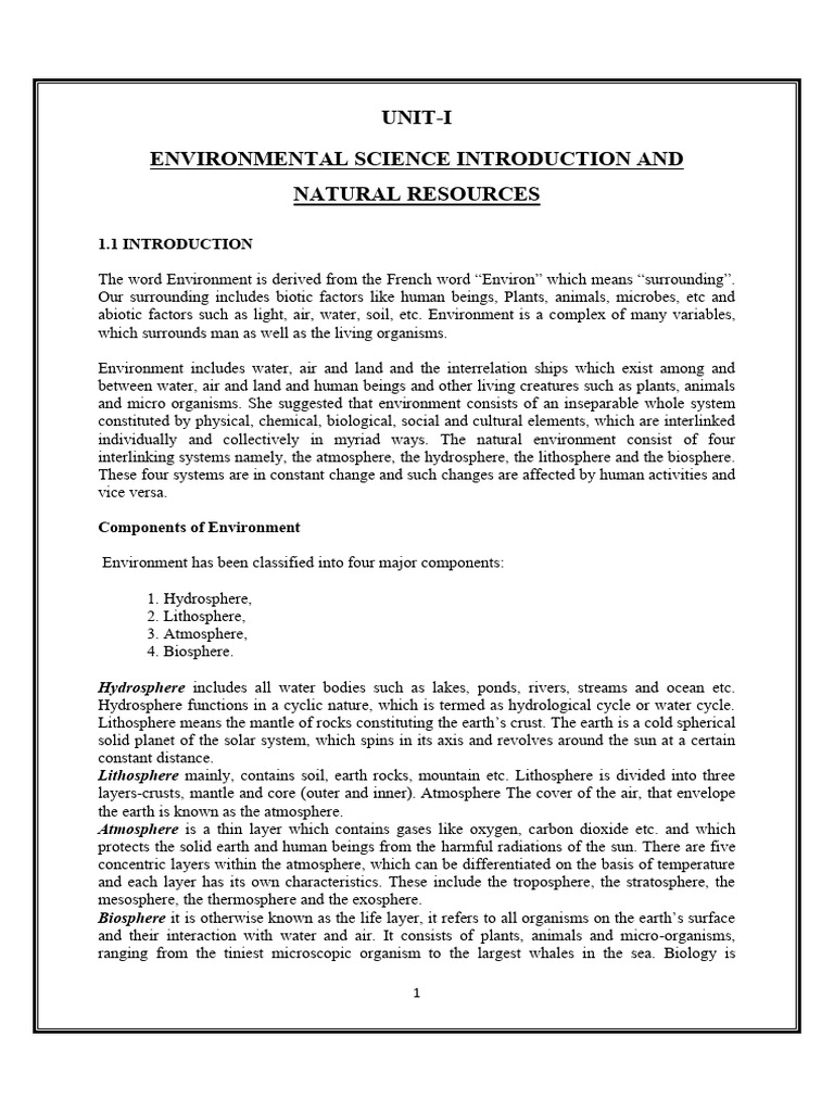 Environmental Science Unit 1 | PDF