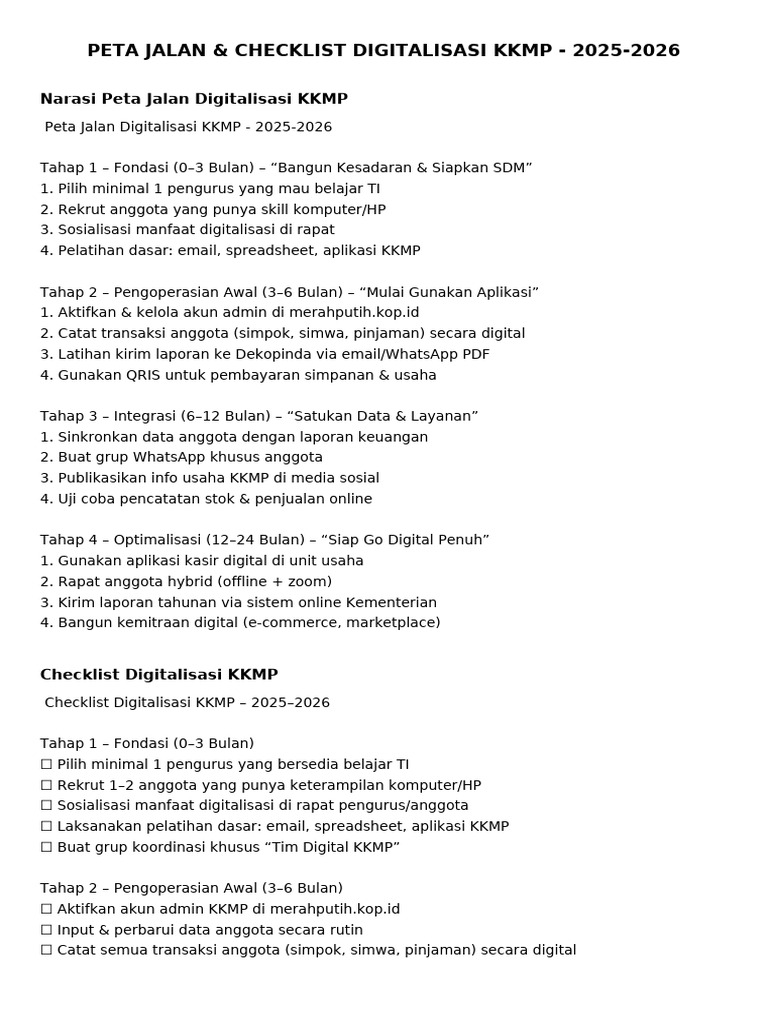 Peta Jalan Checklist Digitalisasi KKMP Dengan Infografis | PDF