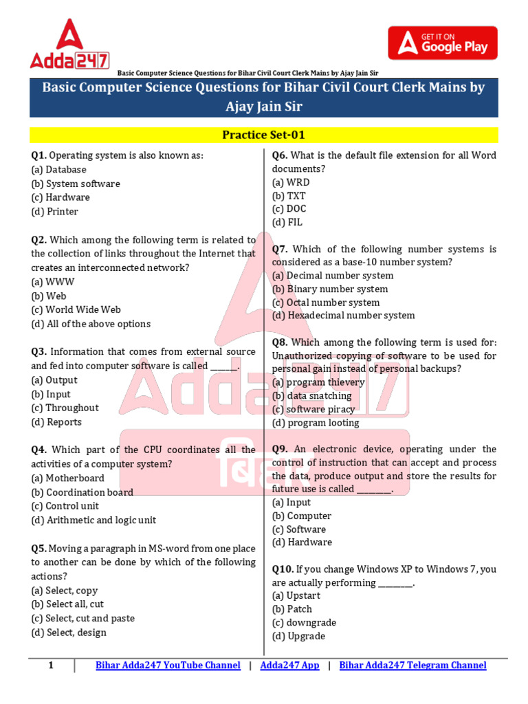 Basic Computer Science Questions for Bihar Civil Court Clerk Mains by ...