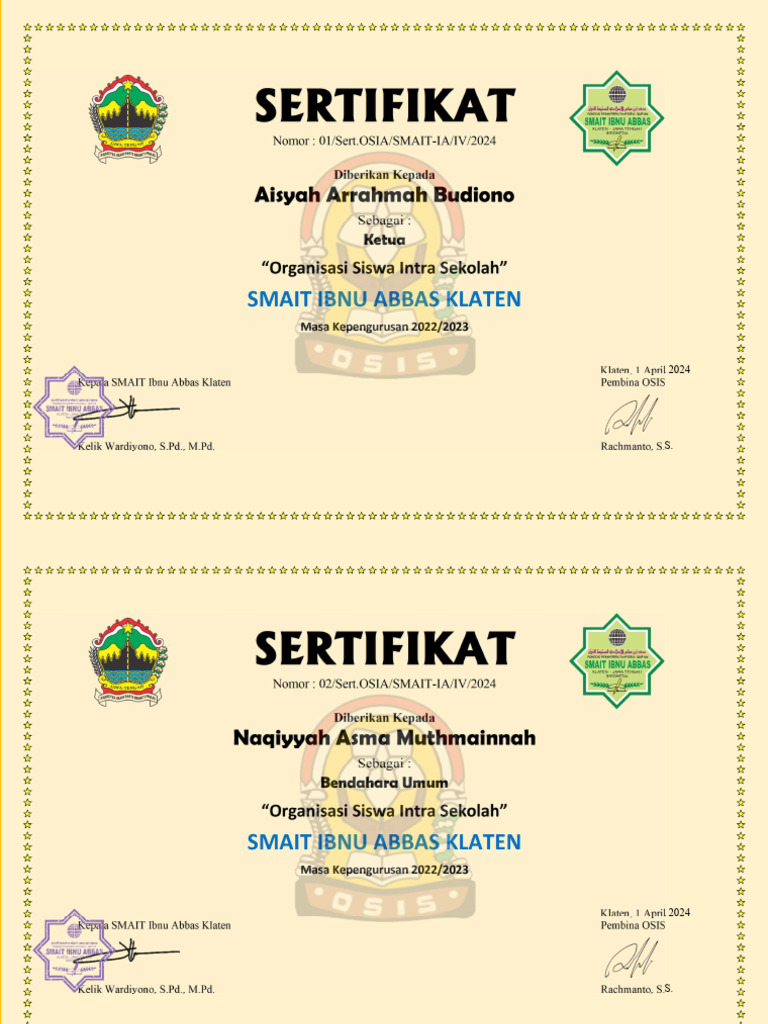 Sertifikat OSIA Putri 2024 | PDF