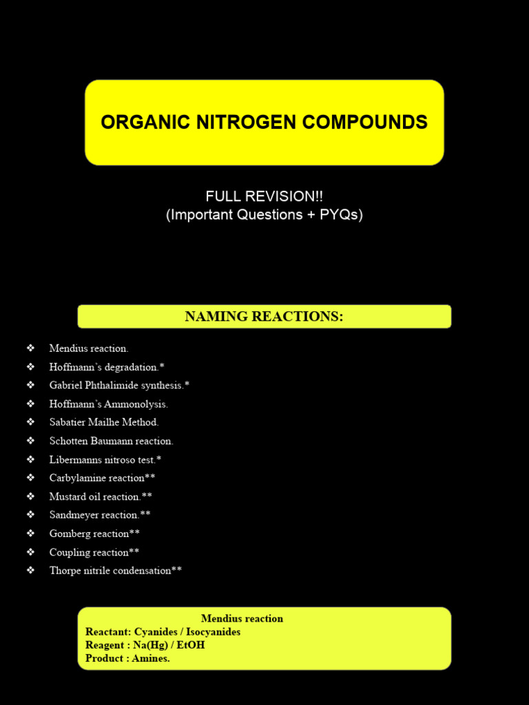Key Organic Nitrogen Reactions Guide | PDF