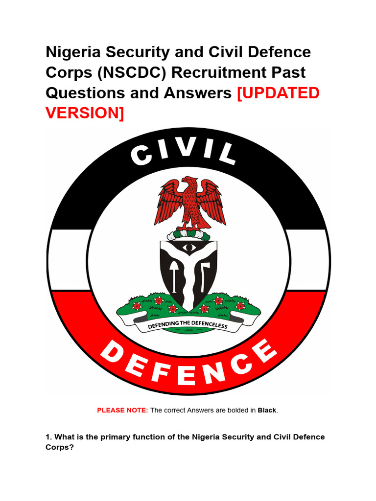 NSCDC Recruitment Past Questions Guide | PDF | Nigeria | Police
