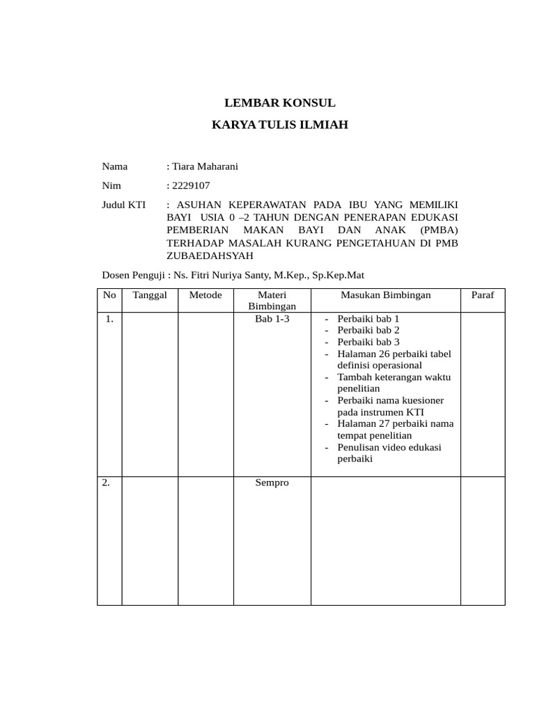 Lembar Konsul Kti Bu Fitri-1 | PDF